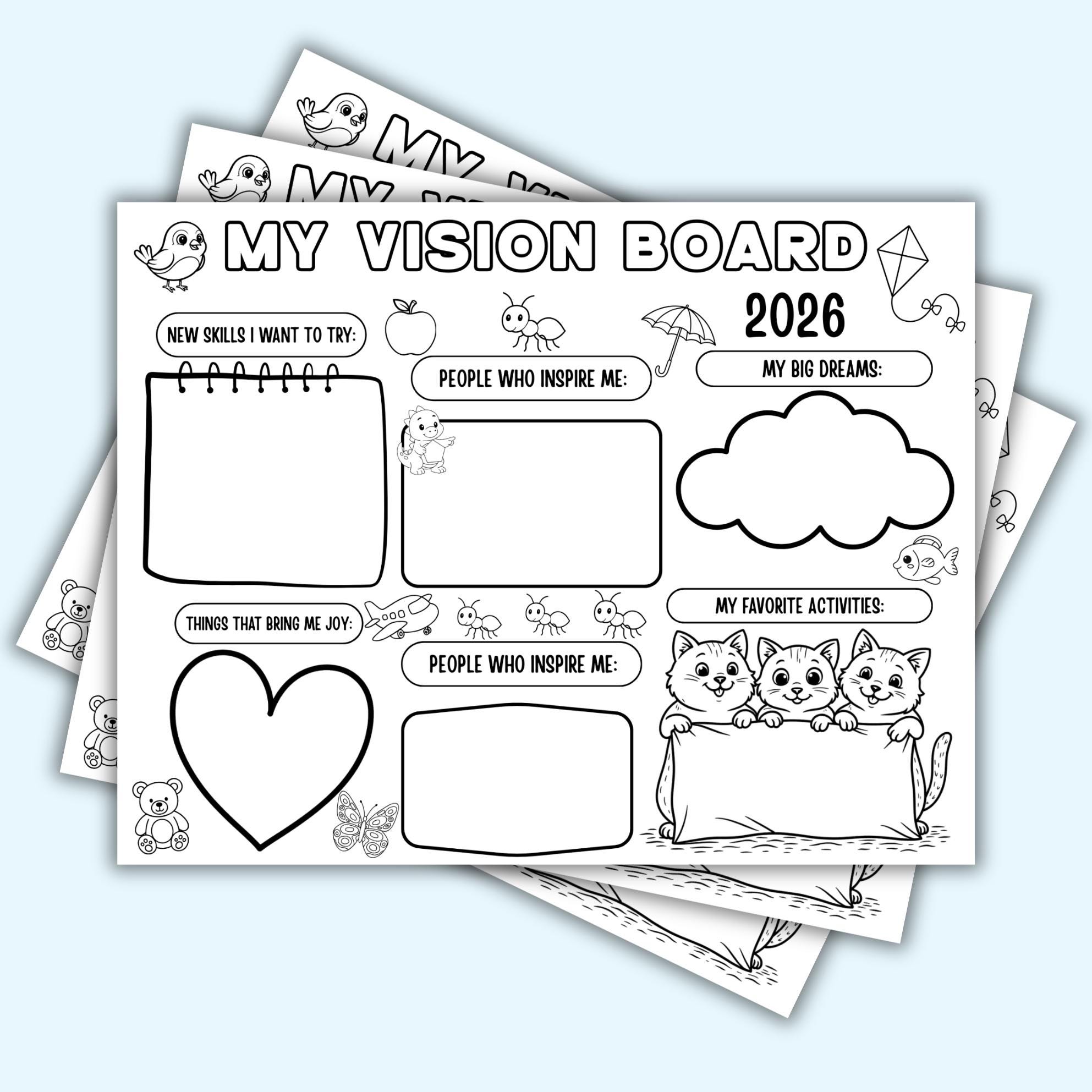 Kids Vision Board Canva Template, Printable Vision Board, Growth ...