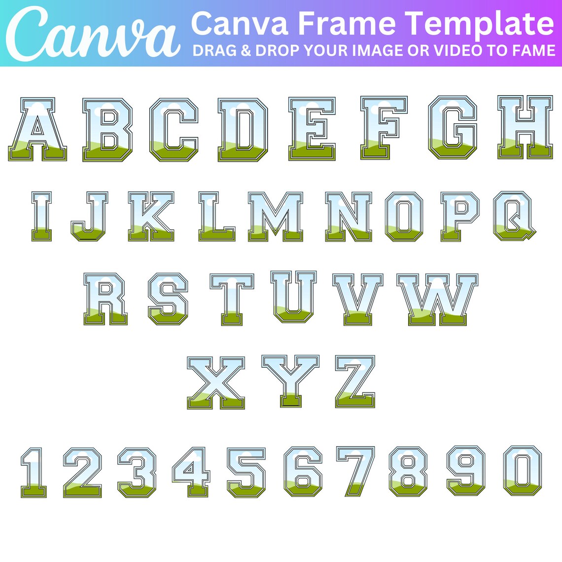 Canva Alphabets Template, Canva Alphabet Font, Canva Frame Template ...