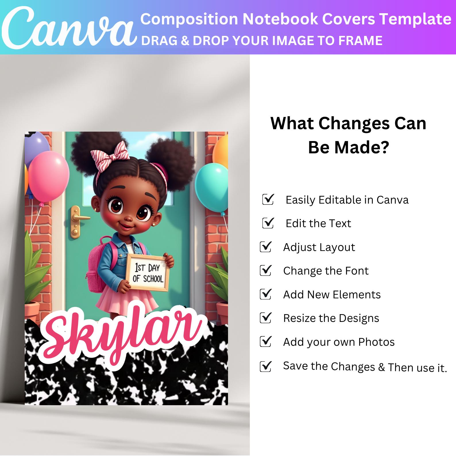 06 Composition Book Cover Canva Editable Designs, Composition Notebook ...