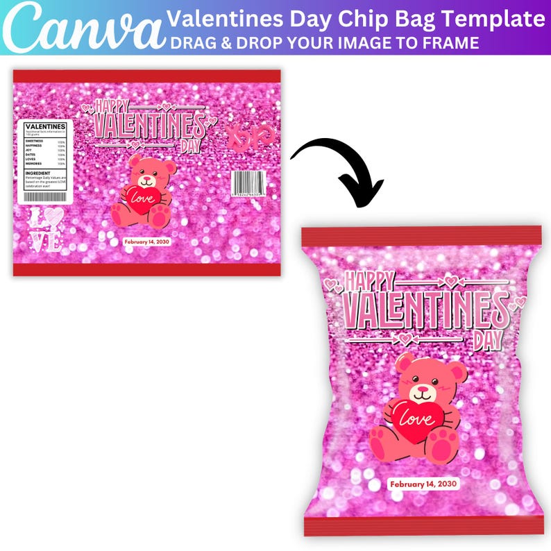 16 Valentine's Day Chip Bag Template, Chip Bag Label Template, Romantic ...