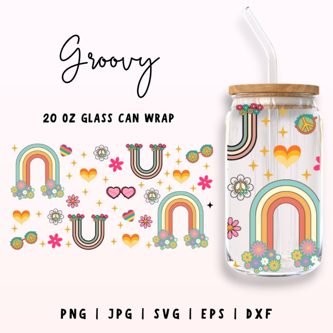20oz Groovy Libbey Can Wrap, Groovy Can Wrap, Retro Groovy Glass, Daisy ...