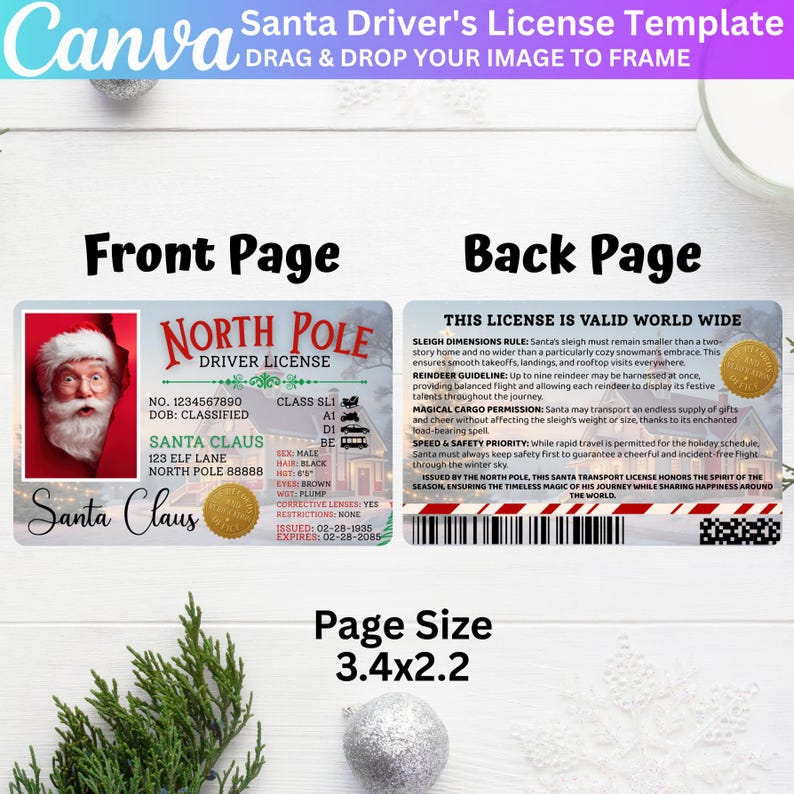 Santa Driver's License Printable, Canva Editable Santa Driver's License ...