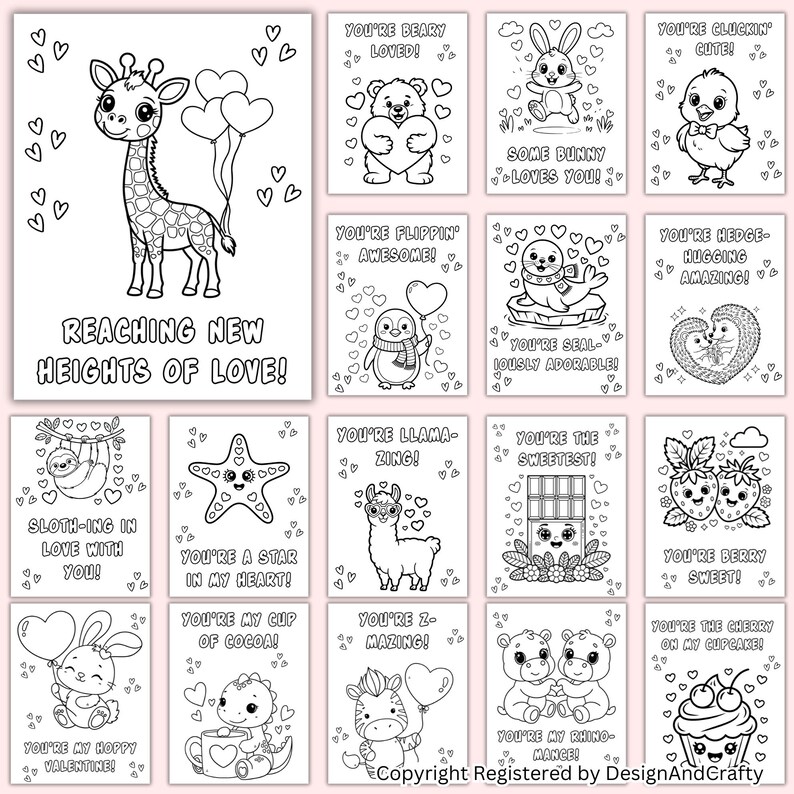 30 Valentines Coloring Pages Bundle, Valentines Day Cards, Valentine's ...