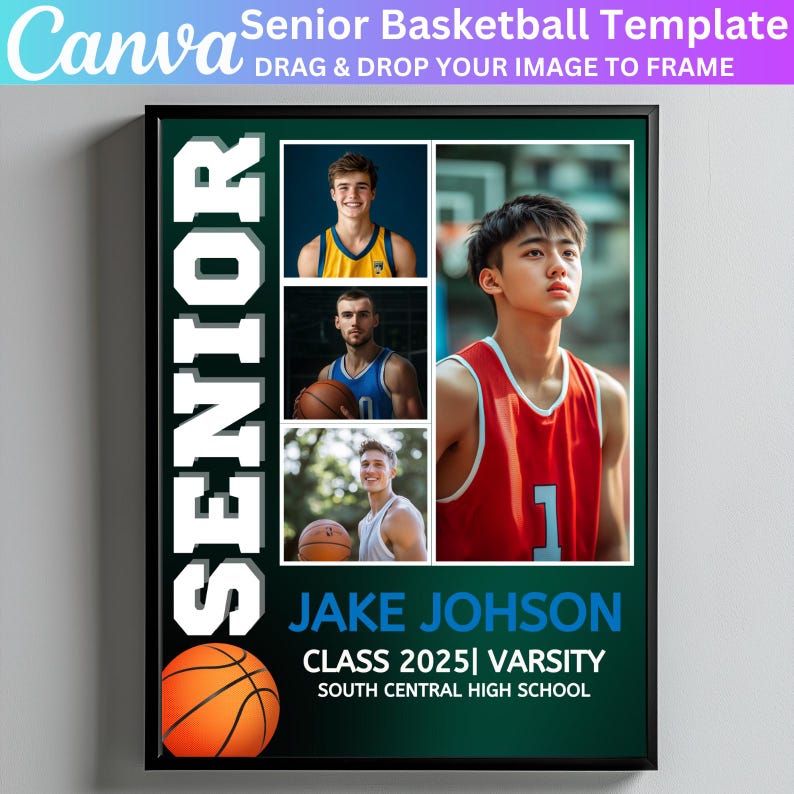 Senior Basketball Poster Photo Collage Canva Editable Template ...