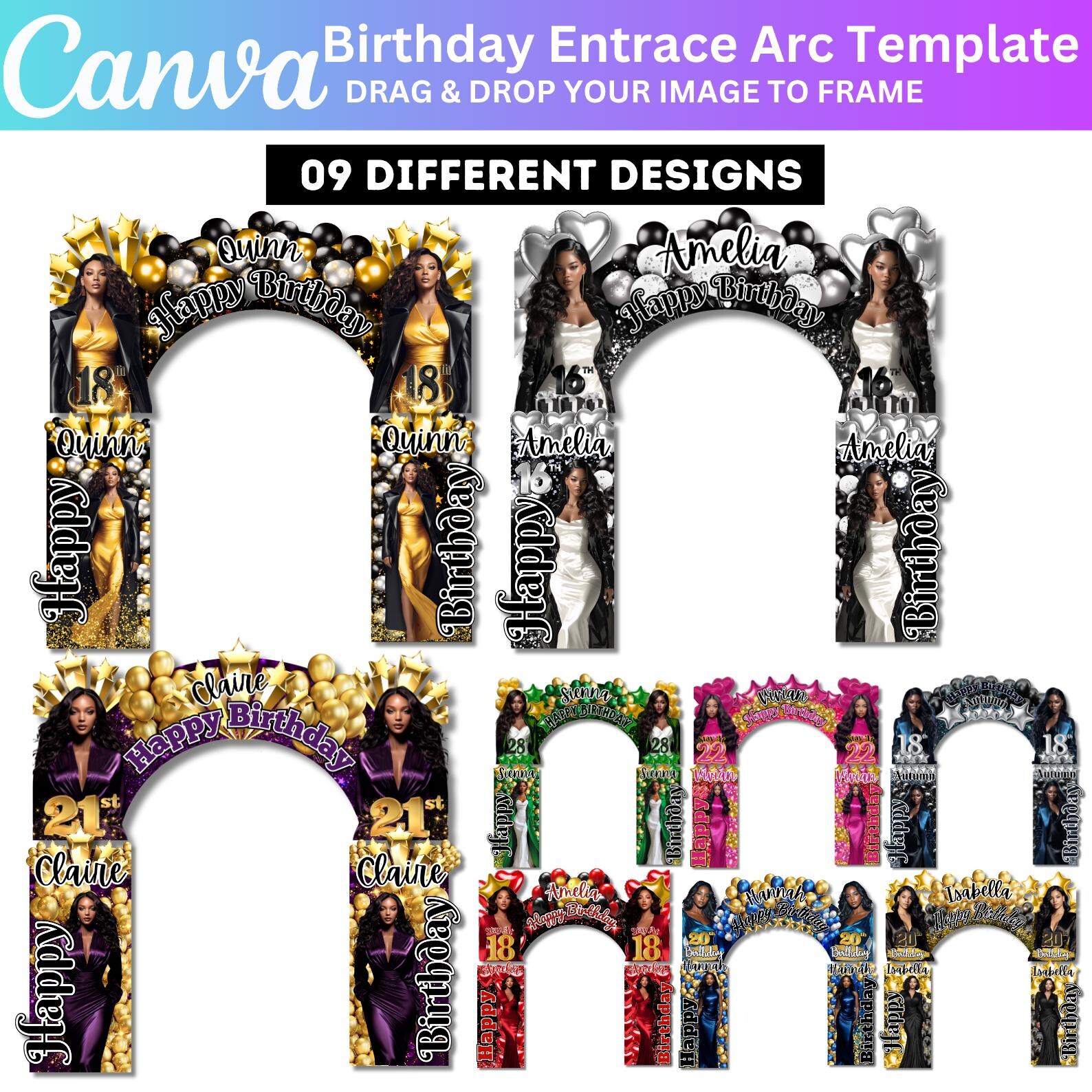 Birthday Entrance Arch Bundle, Canva Editable Entrance Arch Designs ...