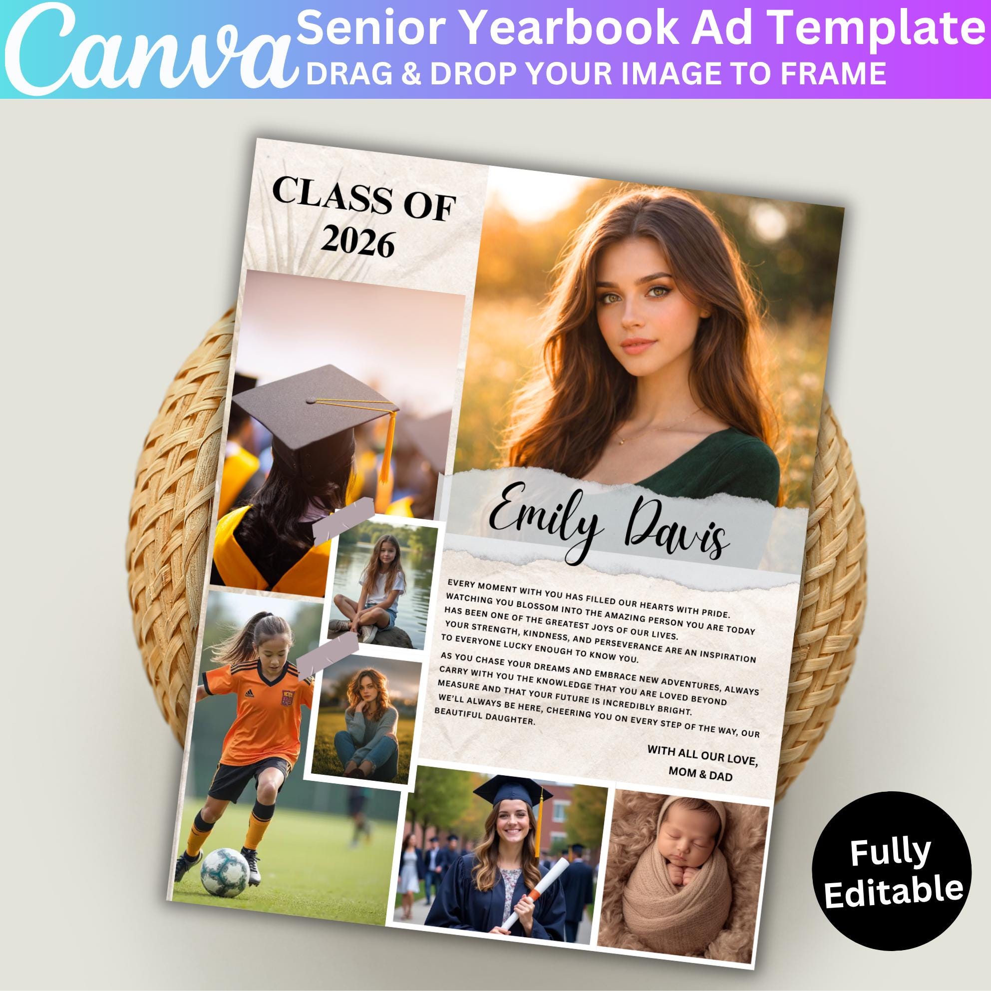 Full Page Senior Yearbook Ad Template, Canva Editable Grad Ad, Class of ...