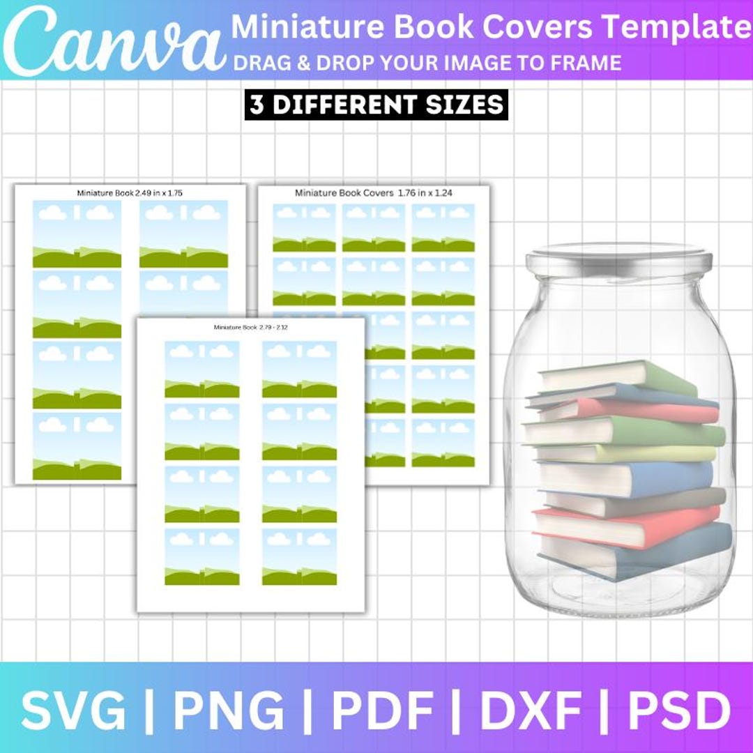 Mini Book Covers Canva Editable Template, Miniature Books SVG PNG, Tiny ...