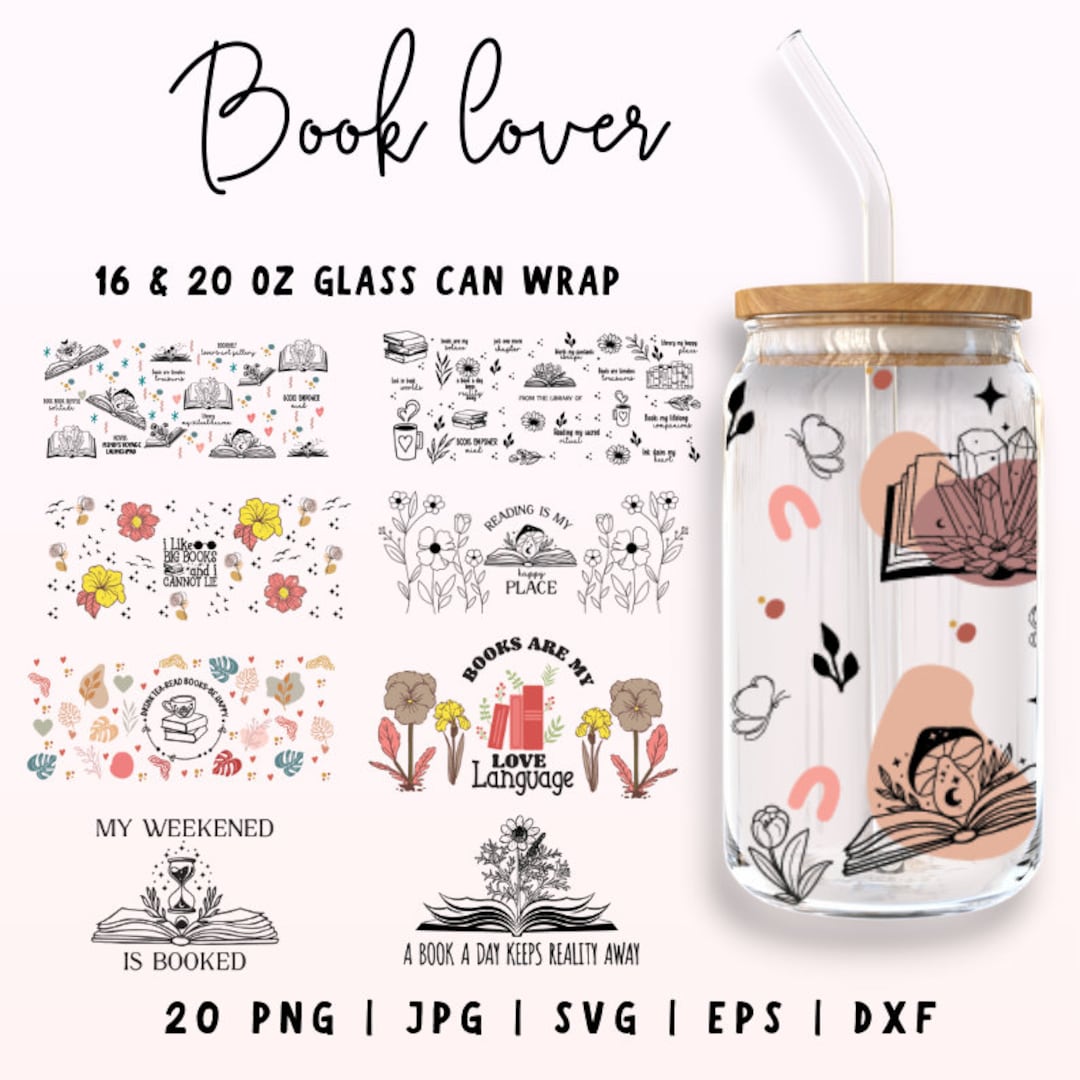 Book Libbey Glass Wrap SVG, 16oz & 20oz Book Lover Libbey Glass, My ...