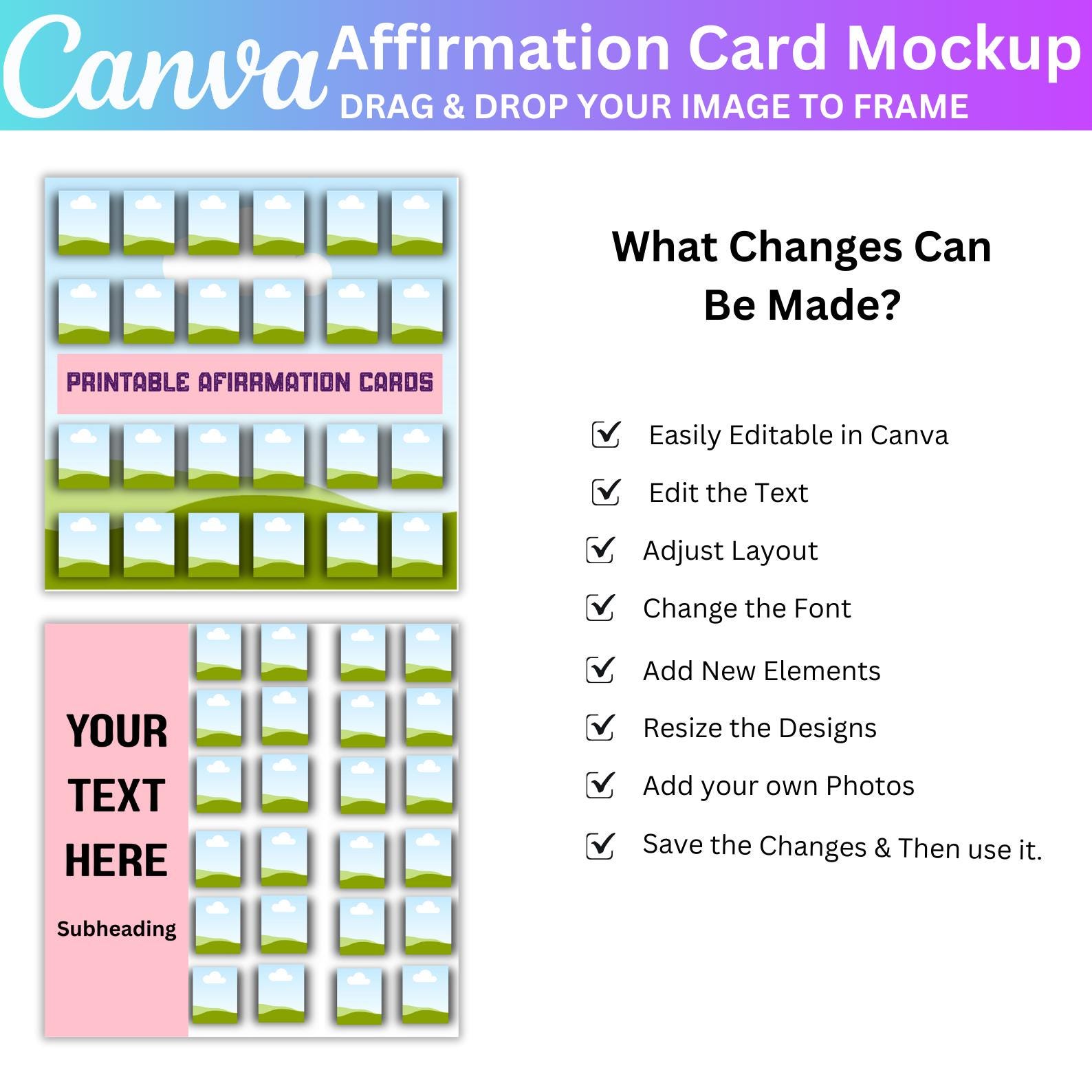 Affirmation Cards Canva Mockup, Square Affirmation Cards Etsy Mockup ...
