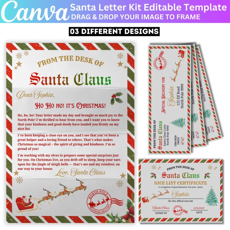 Editable Santa Letter Kit, Nice List Certificate & Envelopes Printable ...