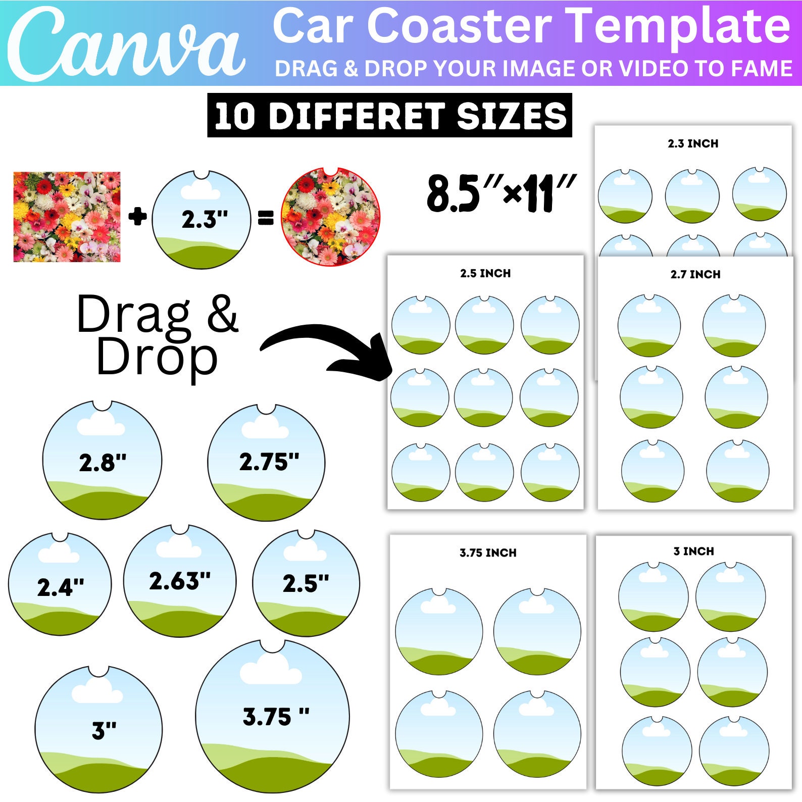 Car Coaster Template Bundle, Car Canva Template, Car Cup Coaster ...