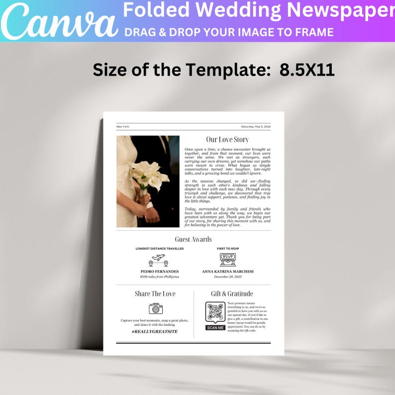 Folded Printable Wedding Newspaper Template, Canva Editable Wedding ...