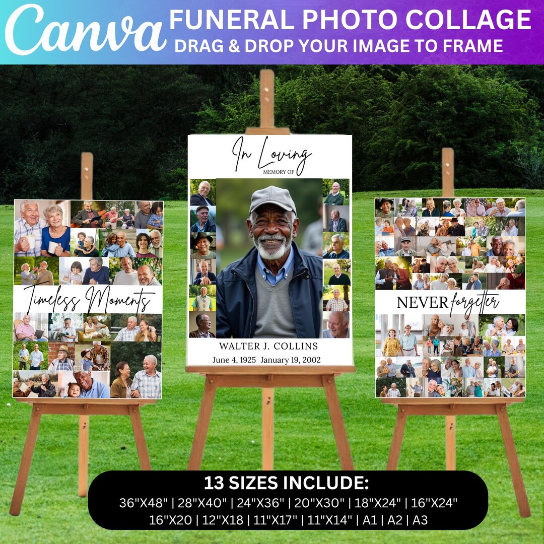 Editable Funeral Photo Collage Template, Canva Funeral Welcome Sign ...