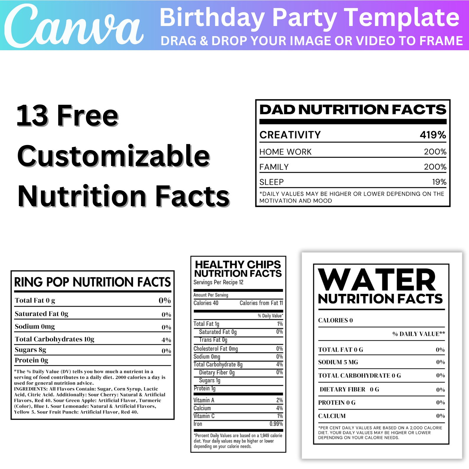 Birthday Party Favor Templates, Template Bundle, Chip Bag Template ...
