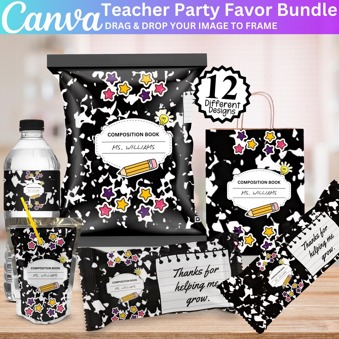Teacher Appreciation Week Party Favor Bundle, Canva Editable Teacher ...