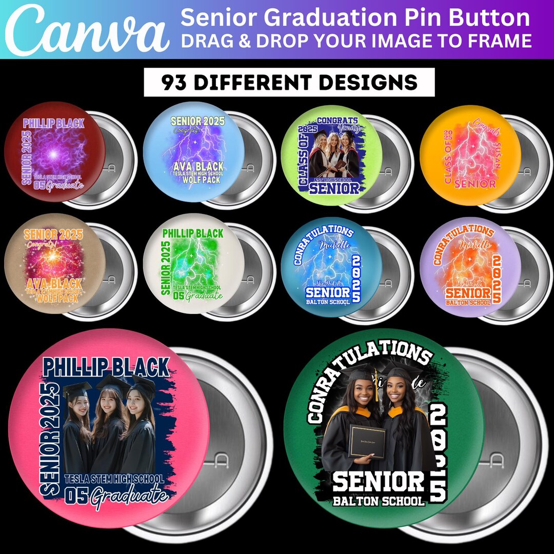 90+ Graduation Pin Button Canva Editable Template, Congrats 2025 Button ...