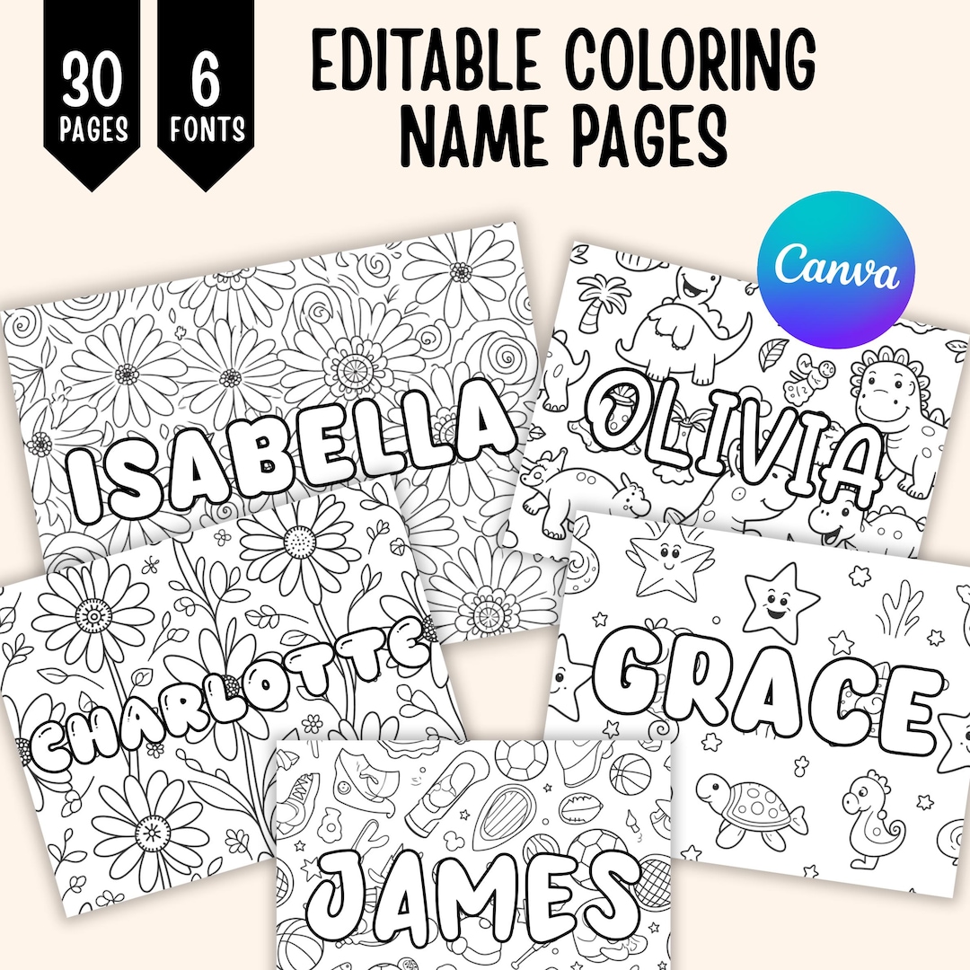 30 Custom Name Coloring Pages, Kids Activity Coloring Pages, 8.5x11 ...