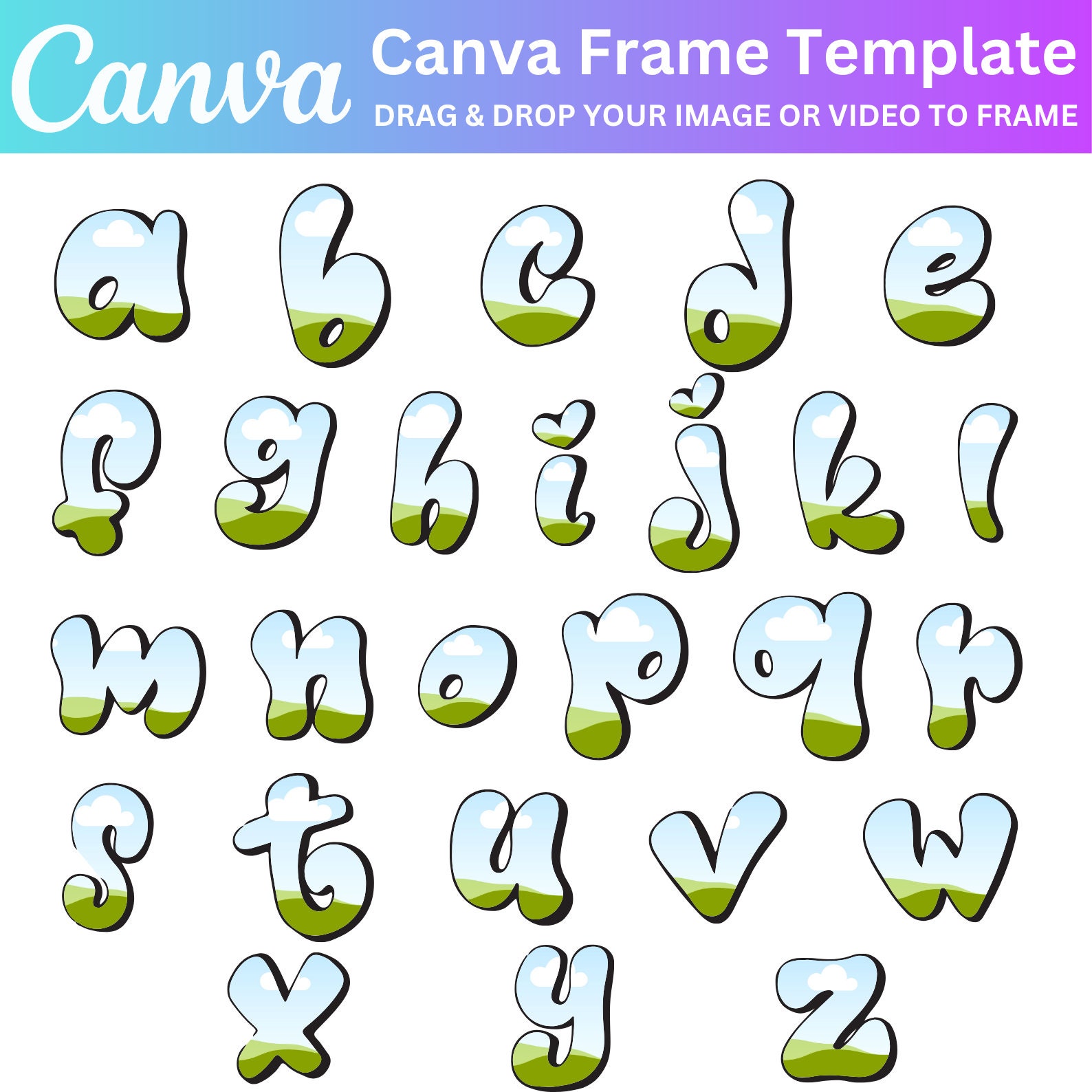 Canva Alphabets Template, Canva Alphabet Font, Canva Frame Template ...