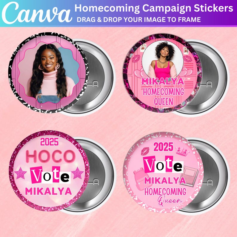 Homecoming Campaign Stickers Template Bundle, Canva Editable Vote ...