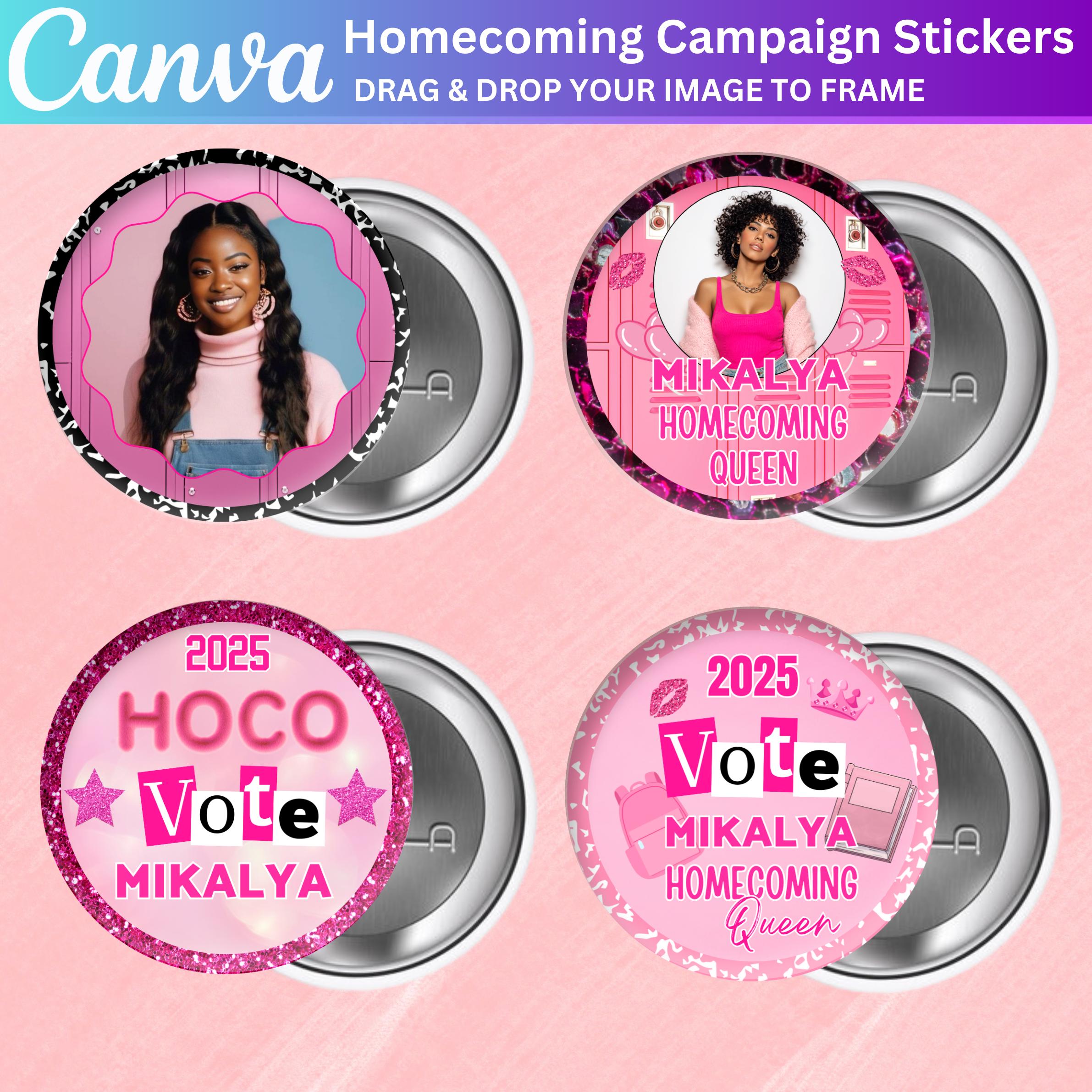 Homecoming Campaign Stickers Template Bundle, Canva Editable Vote ...