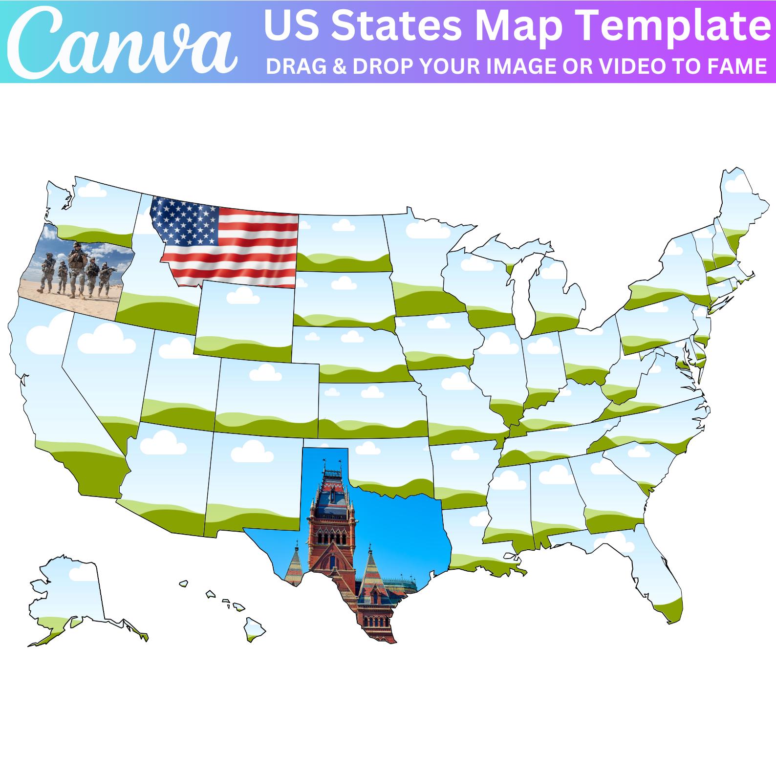Fill Your Own 50 States of America on Canva, United States Map Canva ...