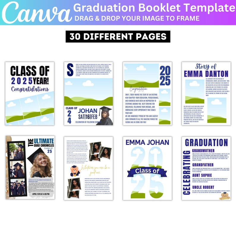 Blue Graduation Booklet Canva Editable Template, Graduation Activity ...