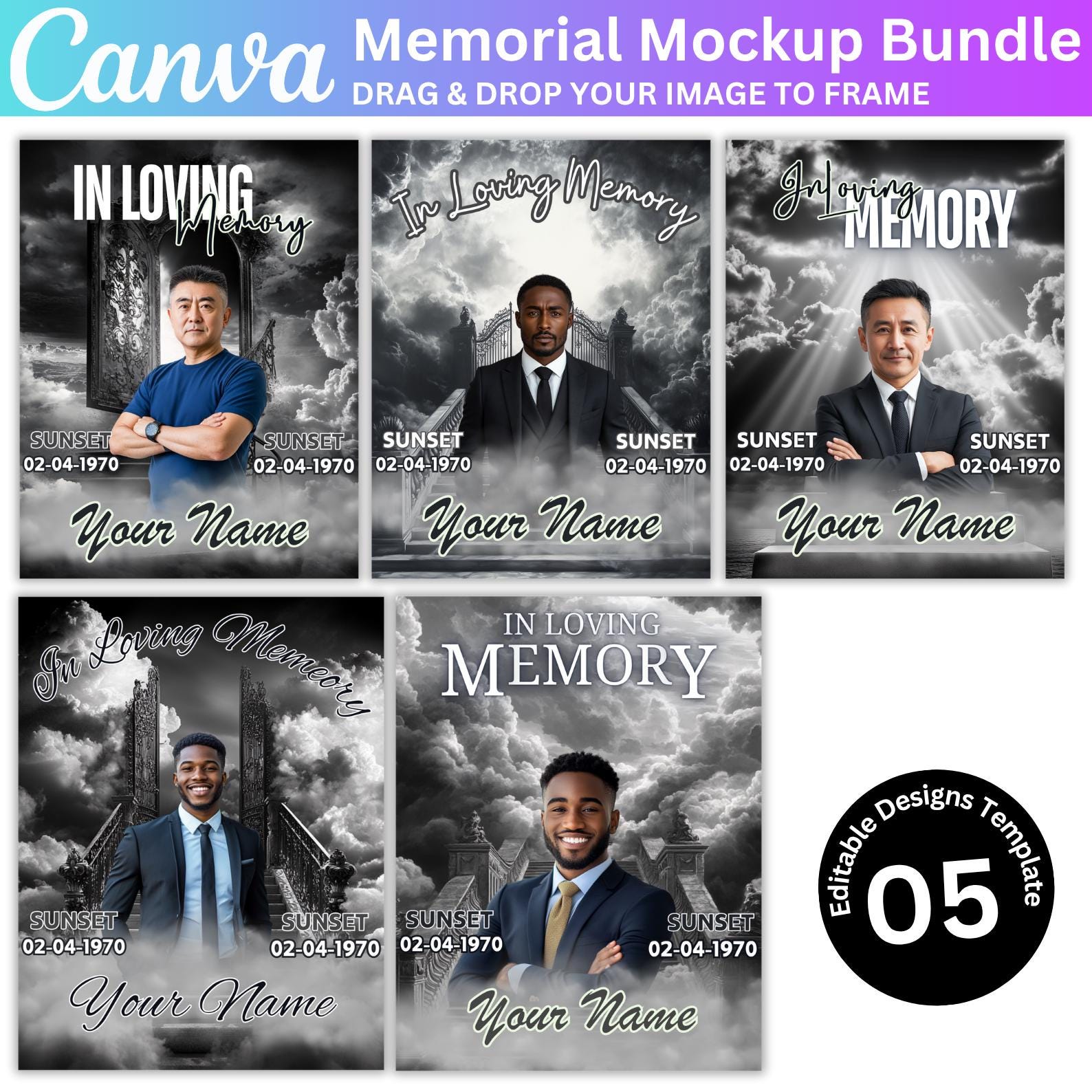Blue Memorial Party Favor Bundle, Canva Editable Memorial Mockup ...