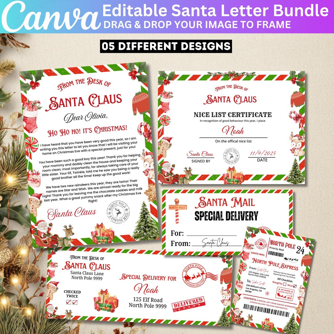 Editable Letter From Santa Template Bundle, Santa Letter Set Bundle ...