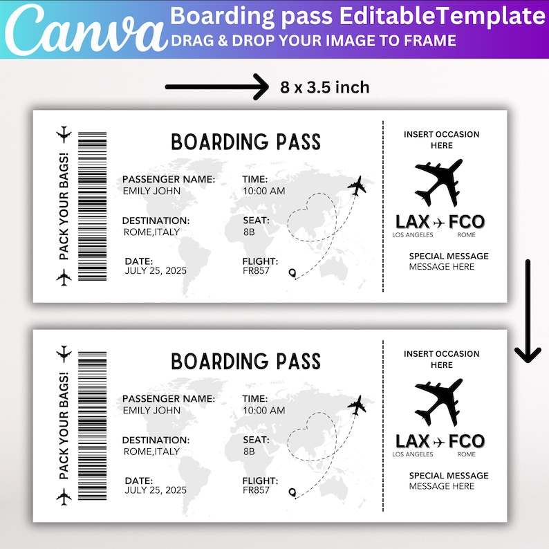 Editable Boarding Pass Template, Canva Editable Boarding Pass Surprise ...