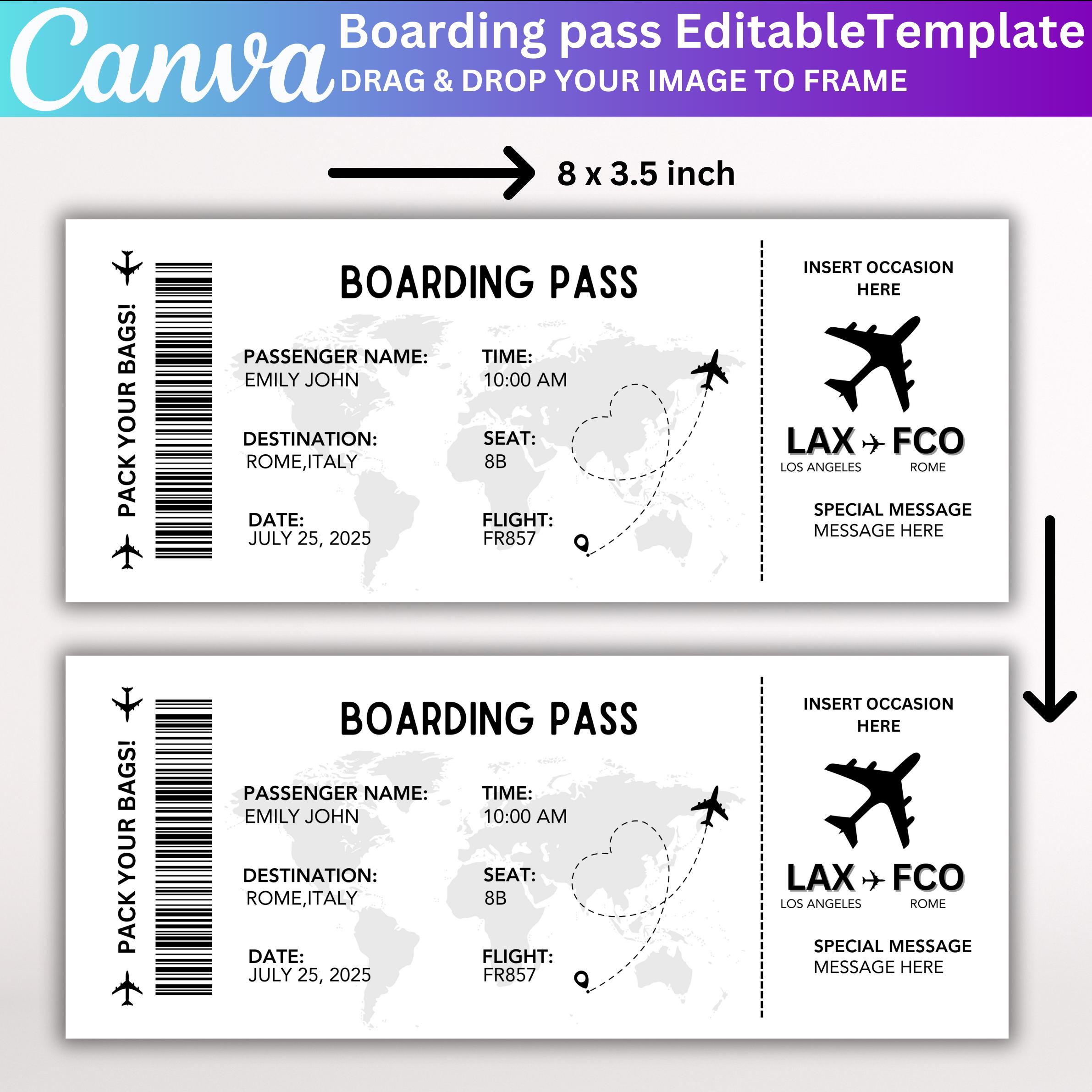 Editable Boarding Pass Template, Canva Editable Boarding Pass Surprise ...