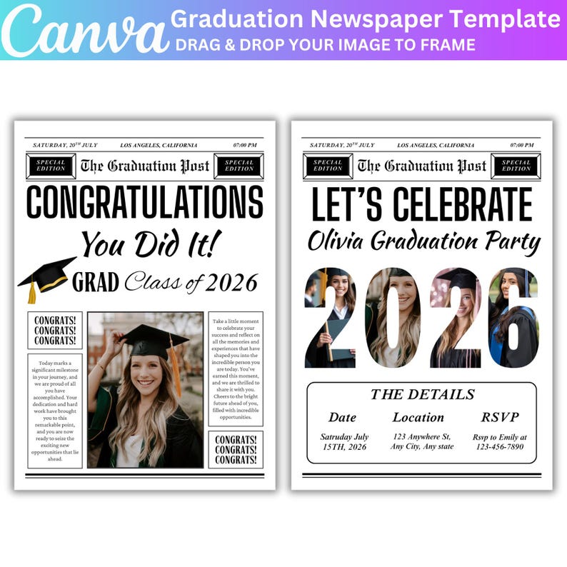 04 Graduation Newspaper Template, Canva Editable Senior Class of 2026 ...