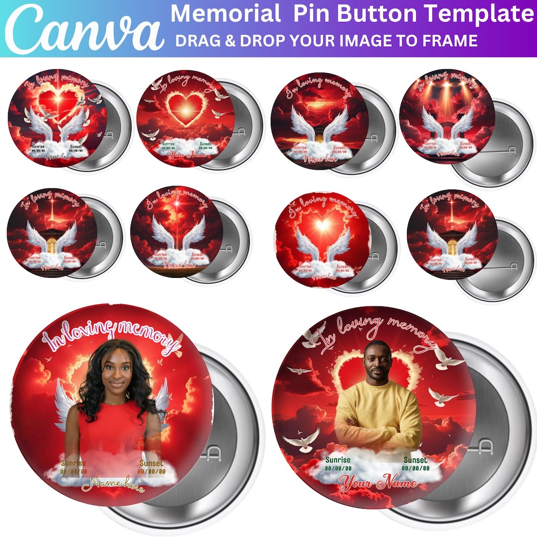 10 in Loving Memory Red Pin Button Canva Editable Templates, Memorial ...