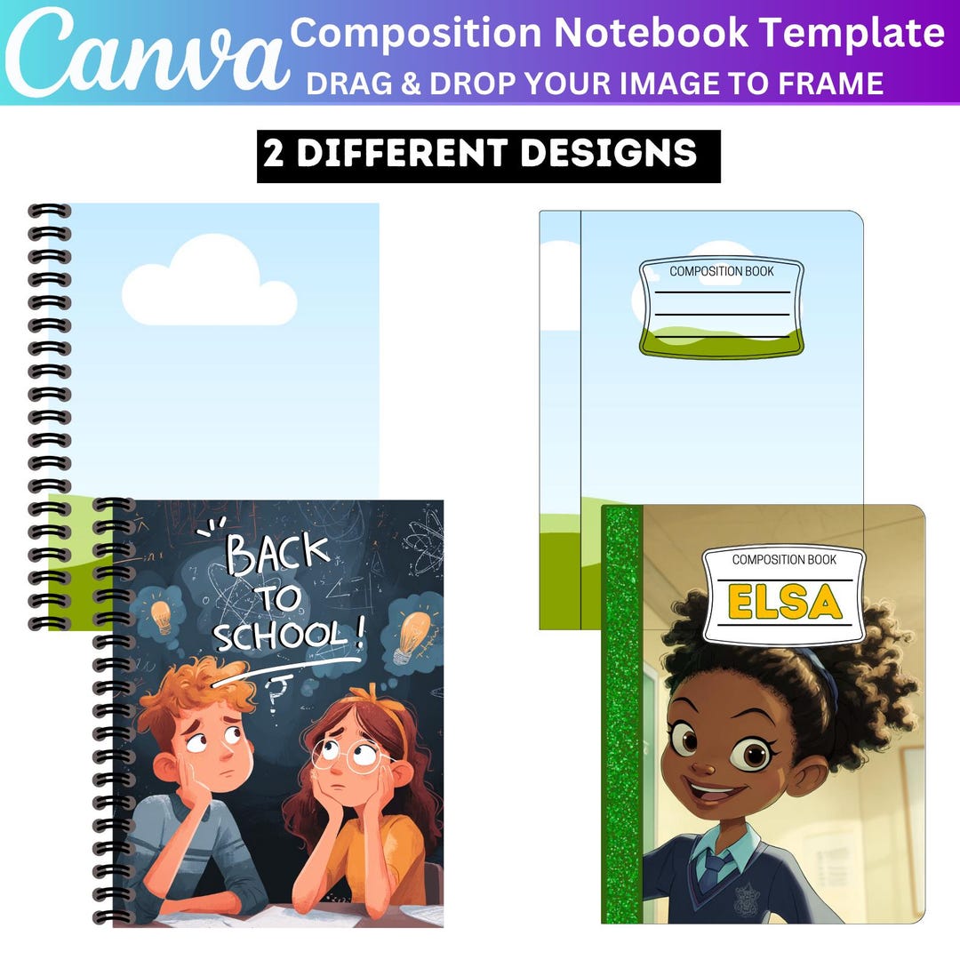 Composition Book Fully Editable Canva Frame, Composition Notebook Cover ...
