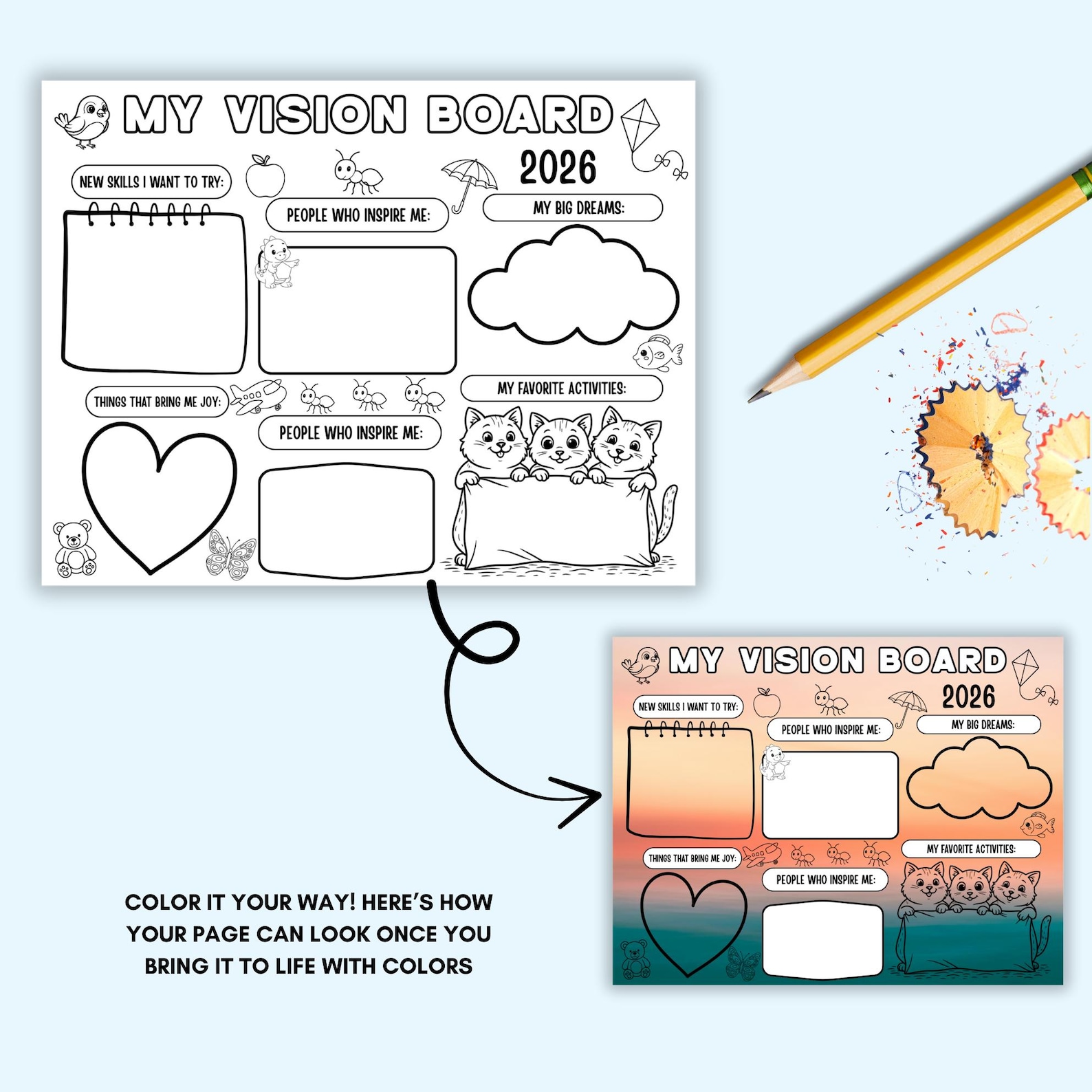 Kids Vision Board Canva Template, Printable Vision Board, Growth ...