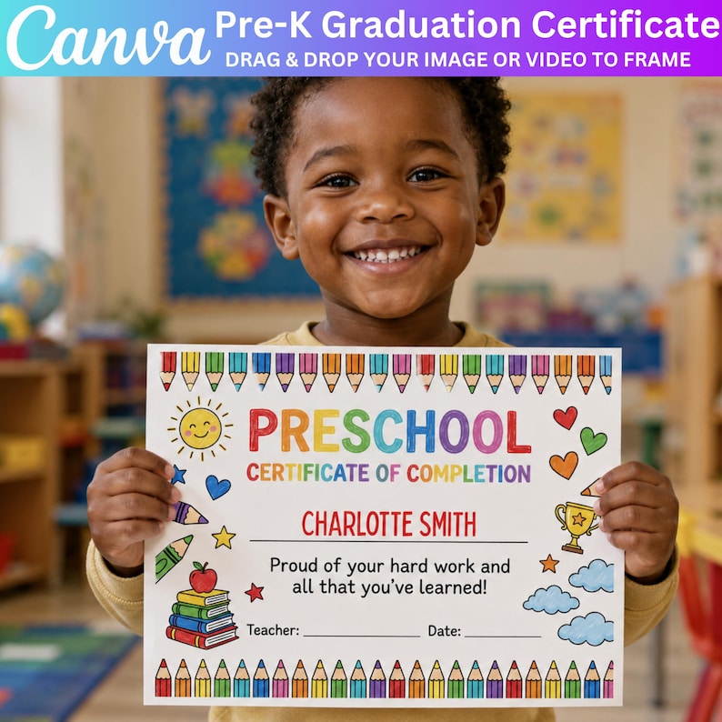 Editable Pre-k Certificate Template, Preschool Certificate of ...
