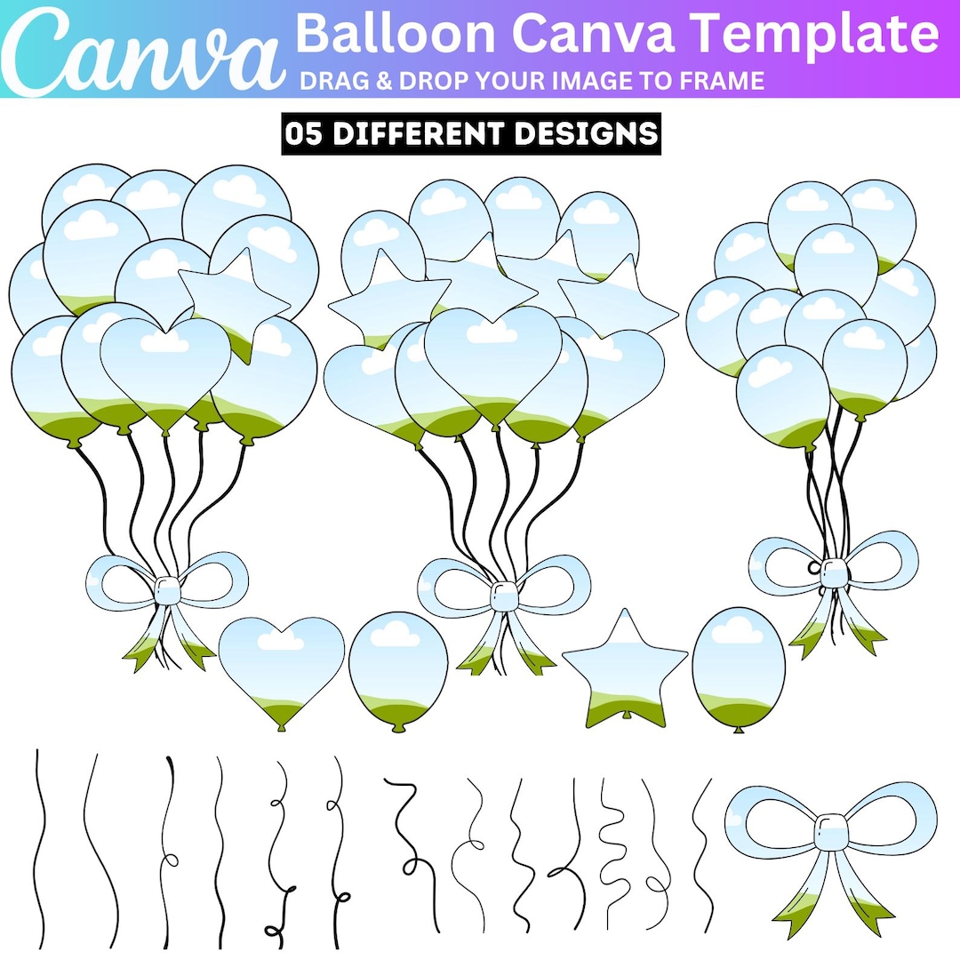Balloons Canva Frame Template, Editable Balloon Bunch Canva Dra and ...