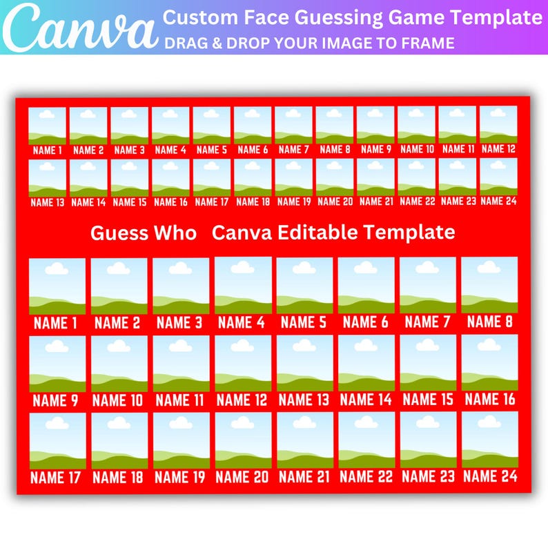 Custom Face Guessing Game Canva Editable Template, Guess Who 2.0 Game ...