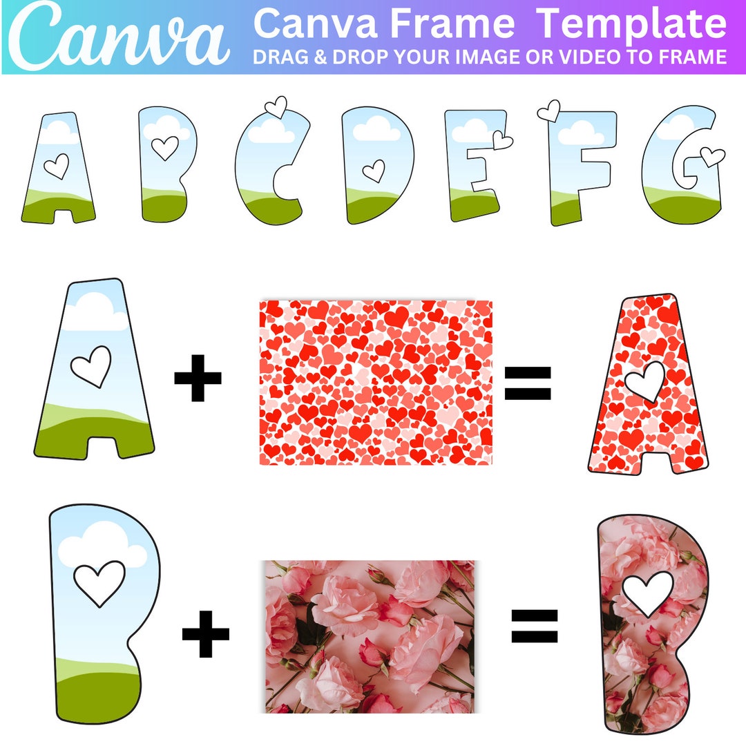 Font With Heart, Heart Alphabets Template, Canva Alphabet Font, Canva ...