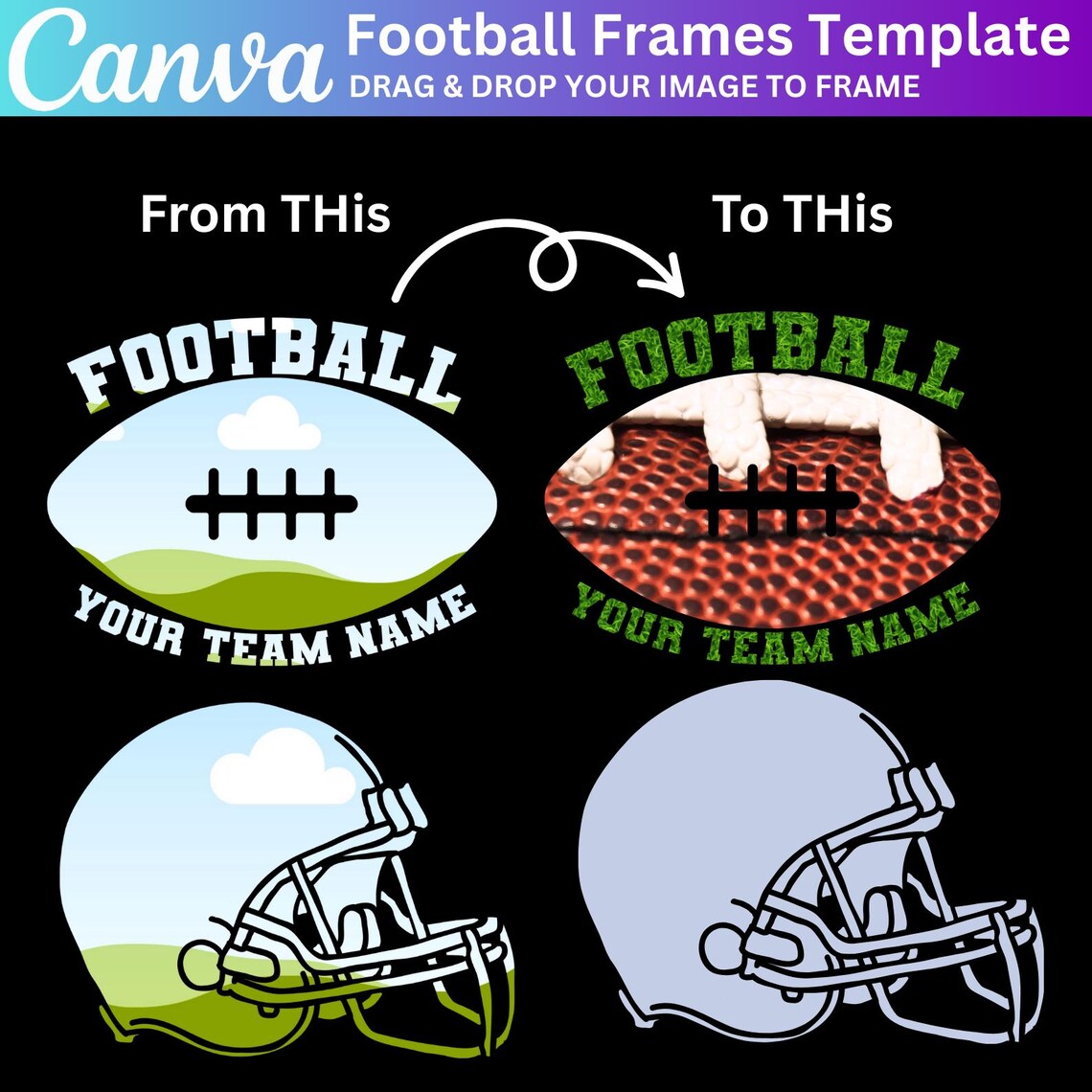 Football Frames Canva Template, Football Season Canva Editable Frames ...