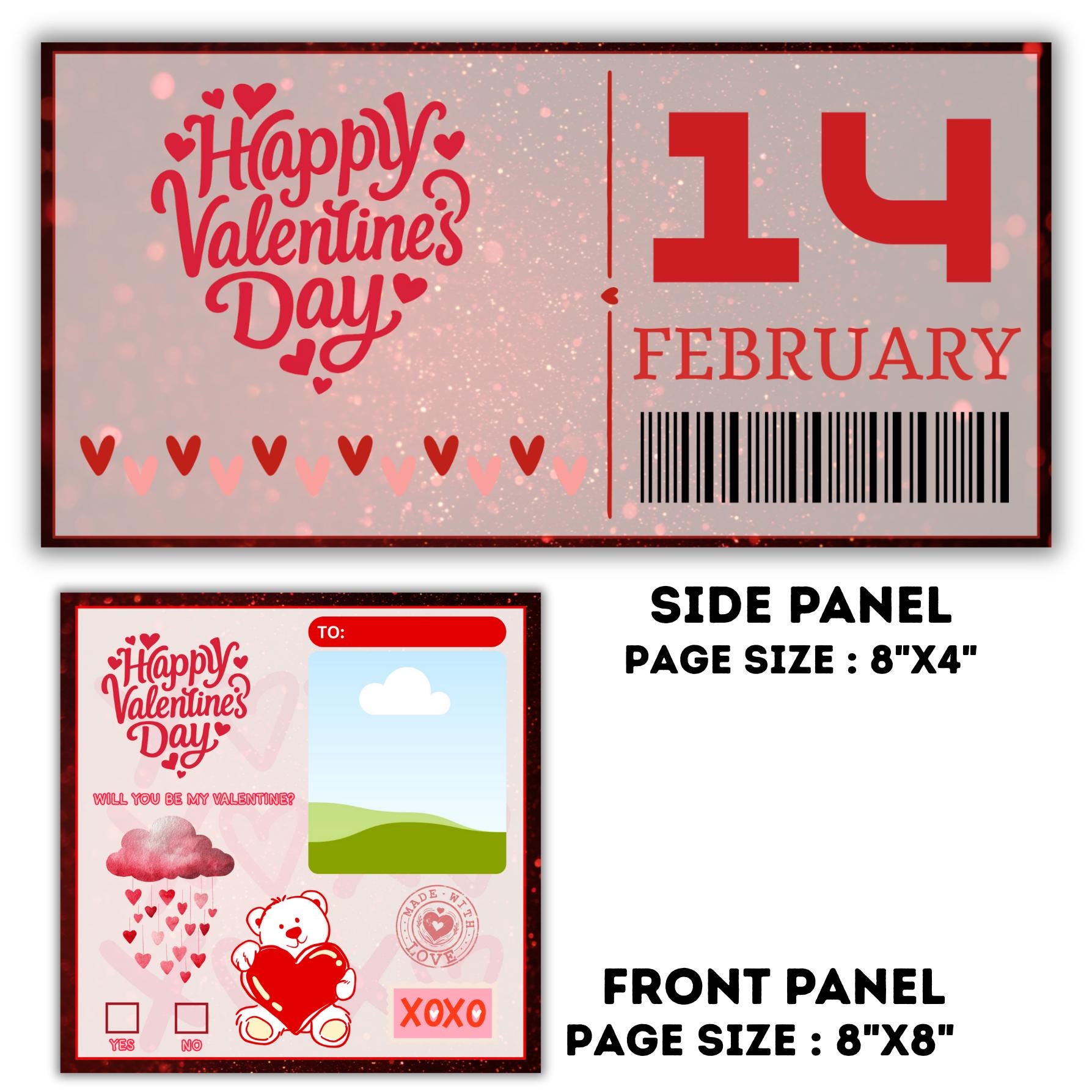 08 Valentine Love Box Template Labels, Valentine's Day Gift Box 8X8X4 ...
