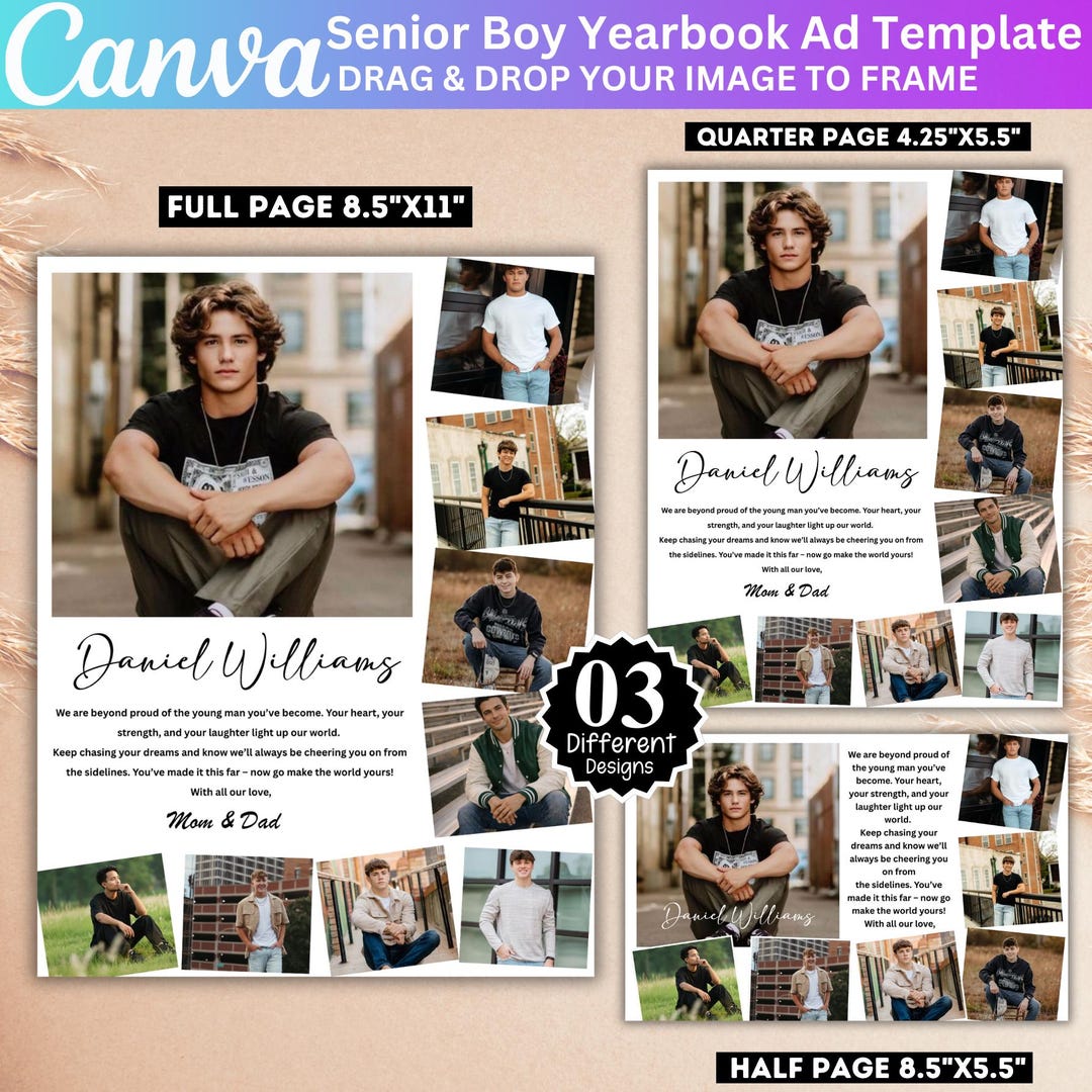 Full Page Graduation Yearbook Ad Canva Editable Template Quarter Page ...