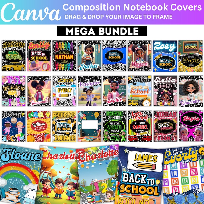 Composition Notebook Cover Canva Editable Mega Bundle, Composition Book ...
