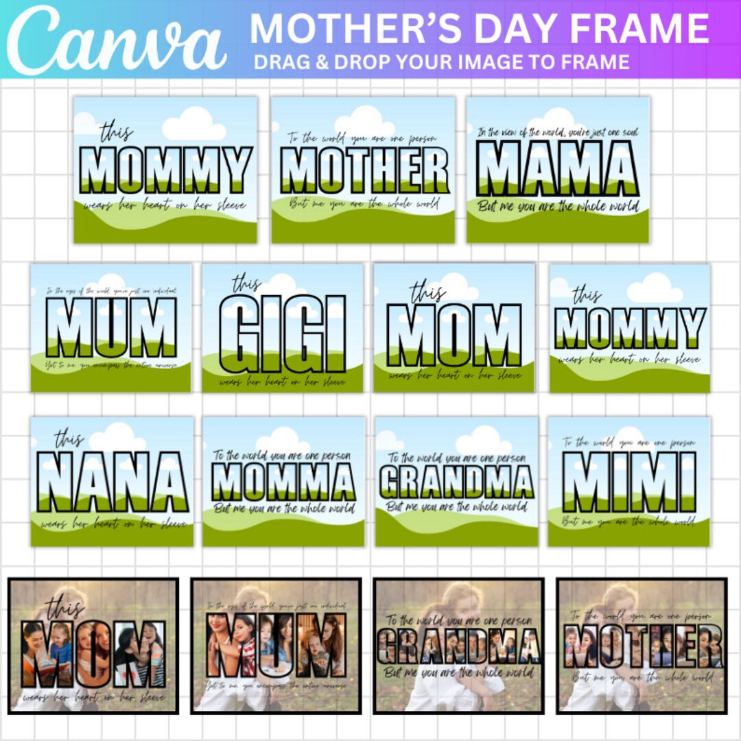 Mother's Day Canva Template, 50 Mom Canva Frame Bundle, Wear Heart on ...