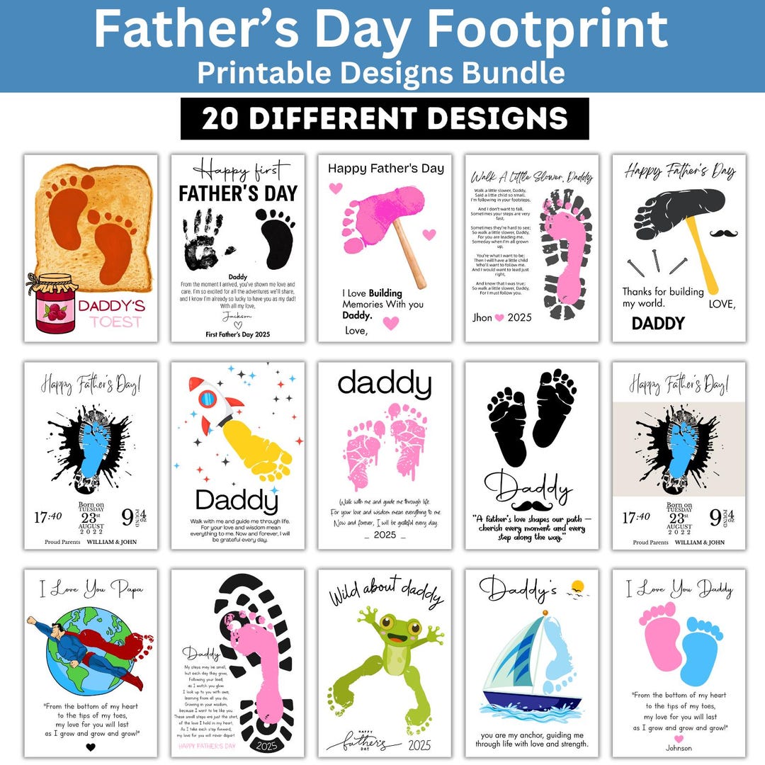 Fathers Day Footprint Craft Bundle, Dad Footprint Fingerprint Printable ...