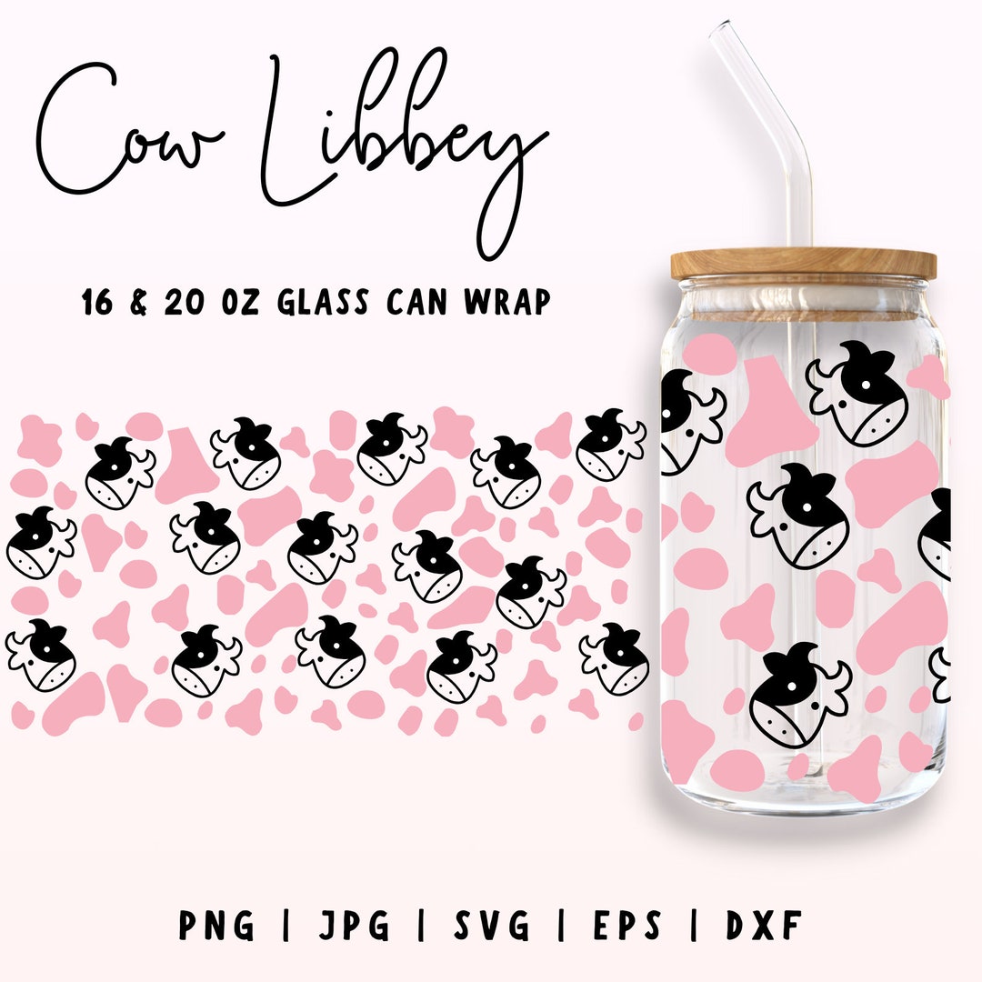 Cow Libbey Glass Wrap SVG, 16oz & 20oz Libbey Glass Wrap, Cow Print Svg ...