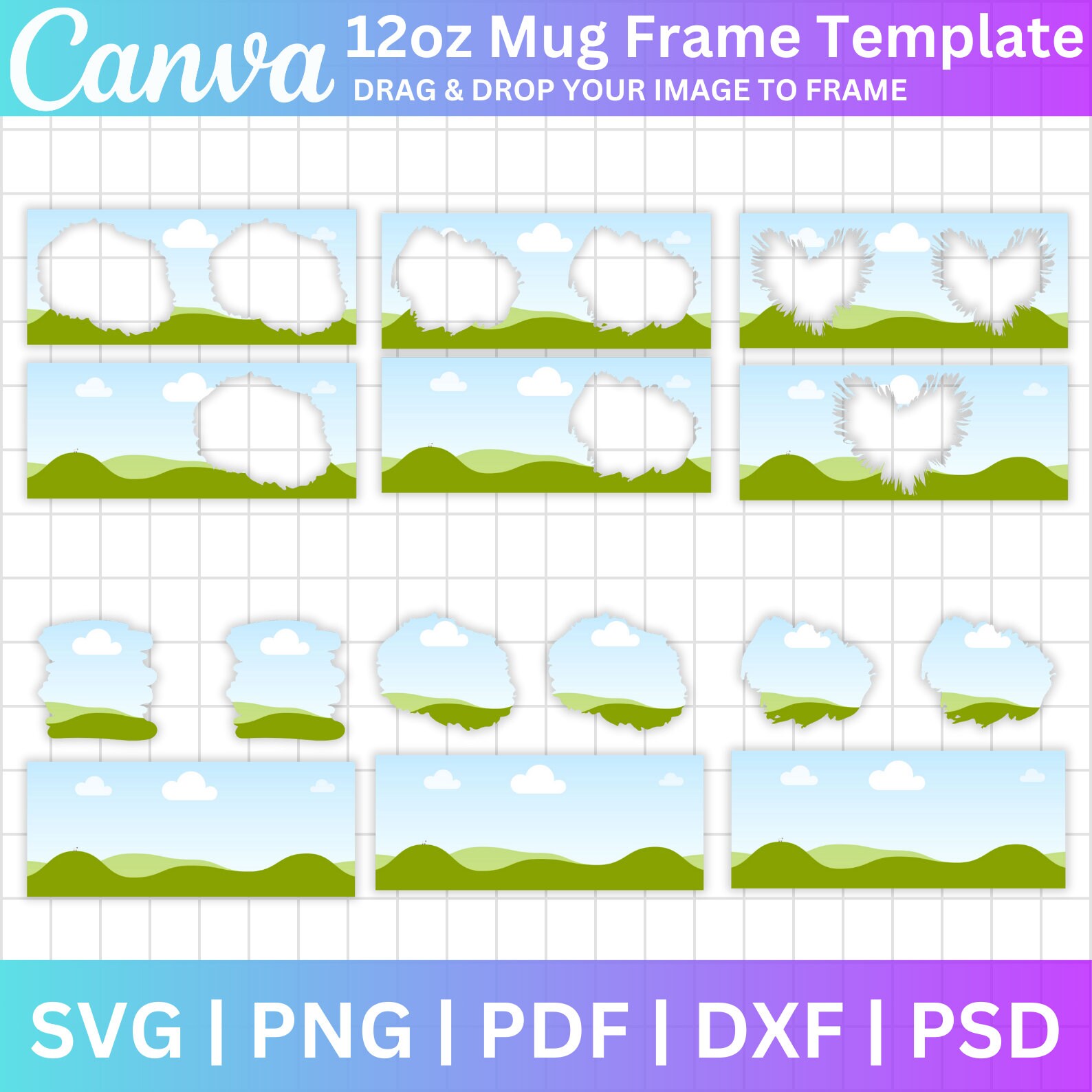 Photo Mug Canva Frame Bundle, 8 Set 12 Oz Mug Wrap With Photo Svg Png ...
