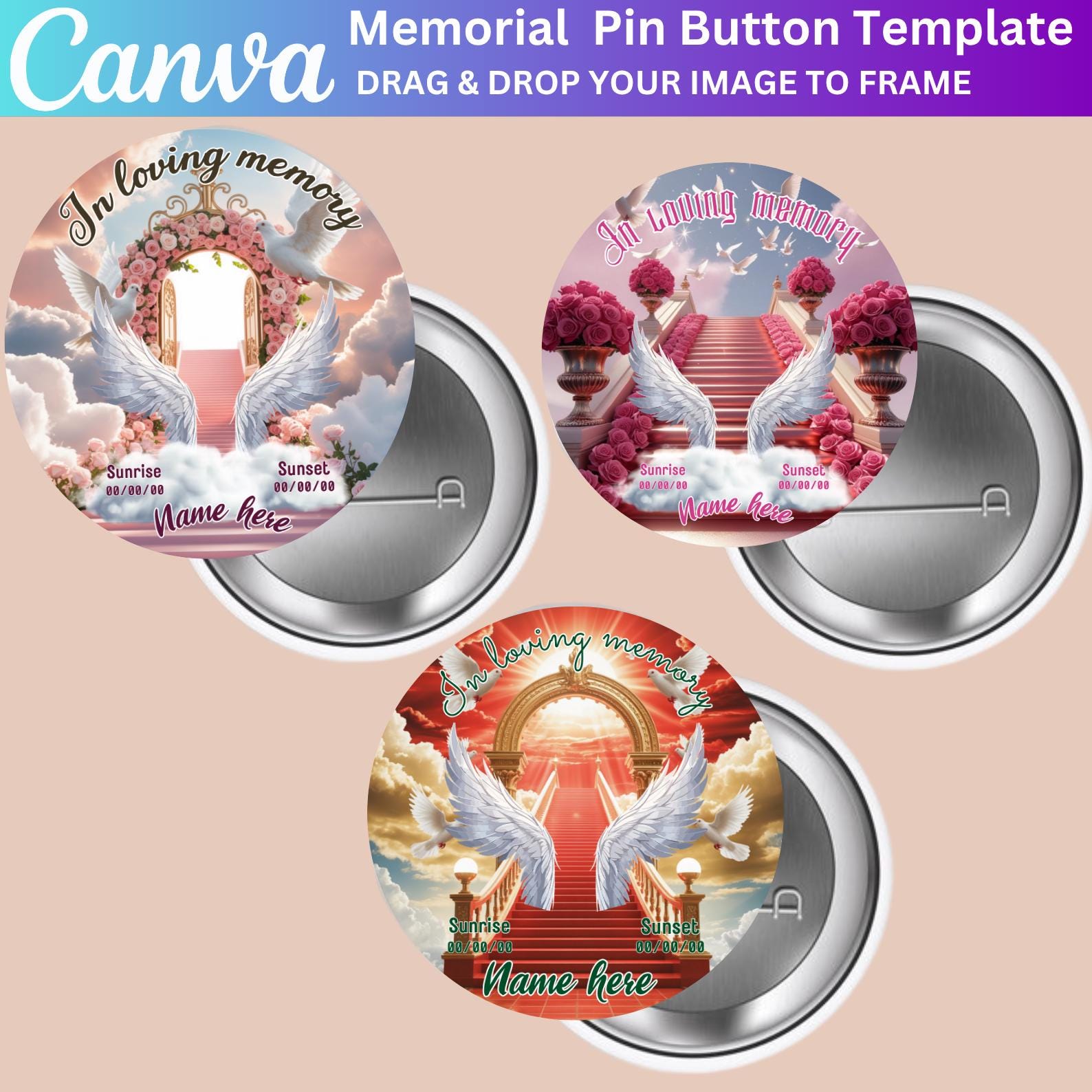 20 in Loving Memory Pin Button Bundle, Memorial Canva Editable ...