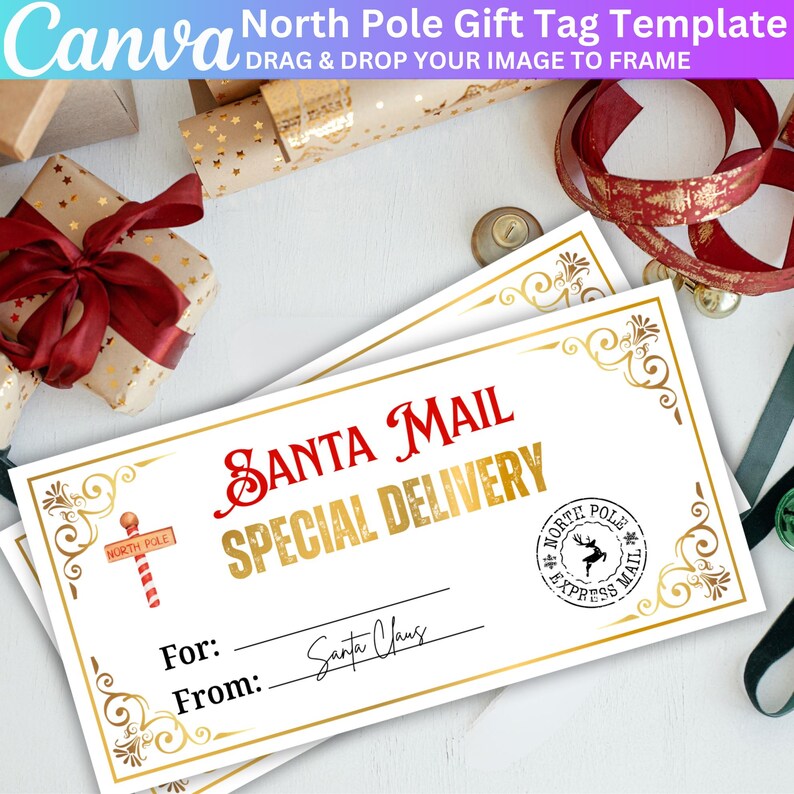 Santa Mail Special Delivery Template, North Pole Gift Tag Printable ...