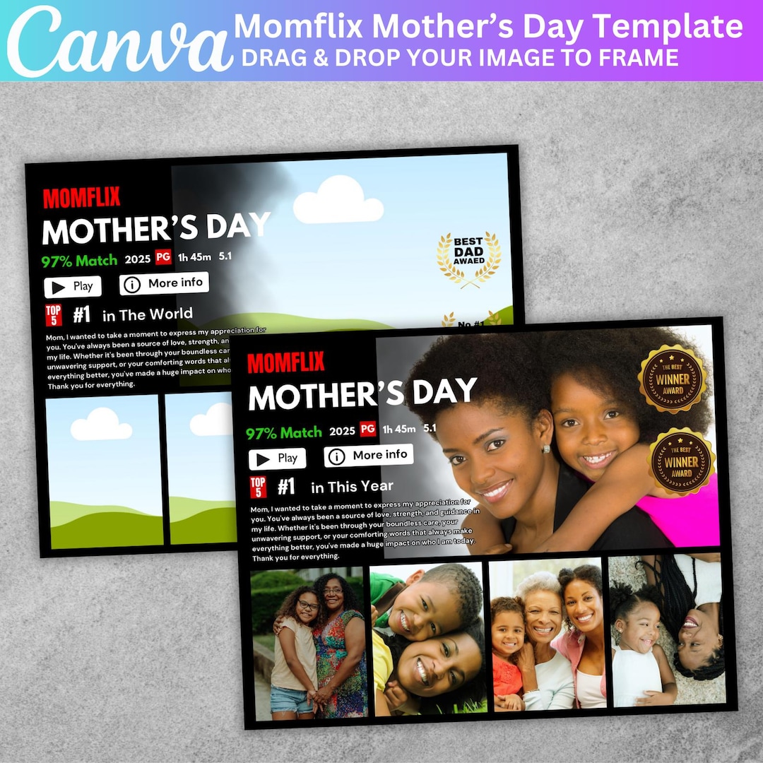 MOM FLIX Canva Editable Template, Mother's Day Collage Designs, Mother ...
