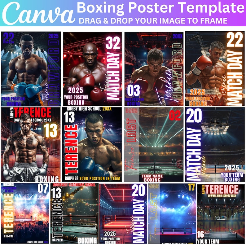 Boxing Poster Canva Editable Template, Boxing Poster Design ...